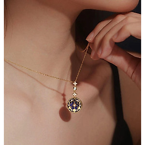 SLOONG 925 Sterling Silver Blue Sandstone Moon Phase Necklace 18K Gold Plated Necklace Birthday Gift for Women Girlfriend