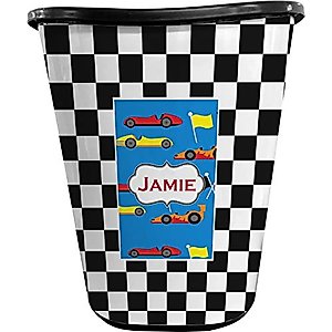 RNK Shops Checkers & Racecars Waste Basket - Double Sided (Black) (Personalized)