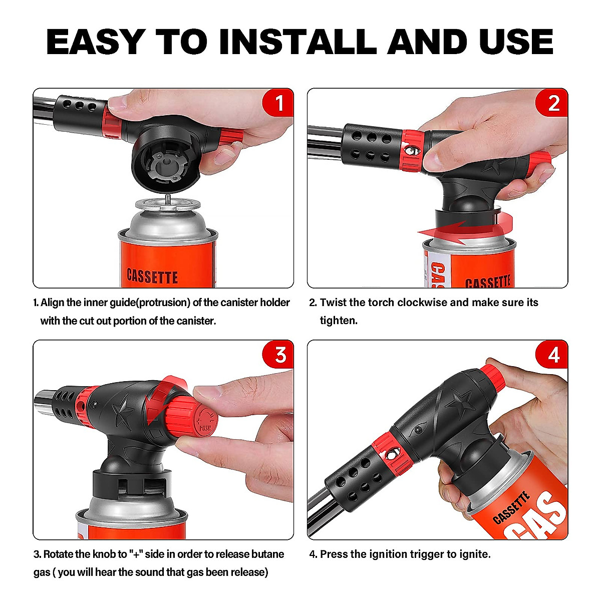 AKBLL Butane Torch Head,Anti-Scald Cooking Torch Lighter with Adjustable Flam,Kitchen Culinary Blow Torch for Sous Vide, Creme Brulee, Baking, BBQ, Soldering(Butane Canister Not Included)