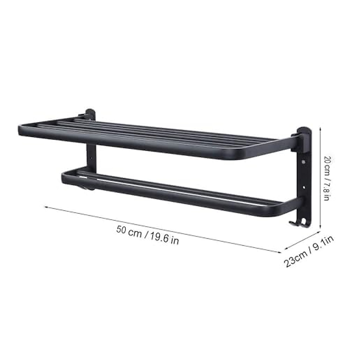 Towel Racks, Towel Rack with Shelf Wall Mounted Drill/Adhesive 2 Tier Aluminum Tea Towel Holder with 2 Hooks Foldable Bath Towel Holder for Kitchen Toilet/50Cm/a