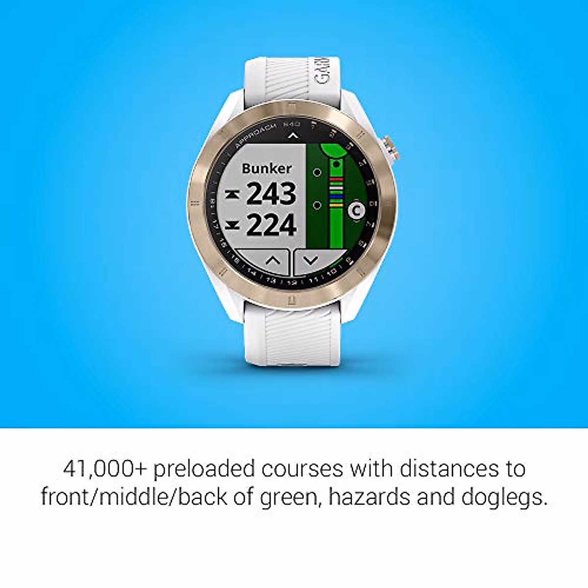 Garmin Approach S40, Stylish GPS Golf Smartwatch, Lightweight With Touchscreen Display, White/Light Gold