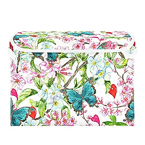 innewgogo Cherry Flowers Hearts Butterfly Storage Bins with Lids for Organizing Storage Bin with Handles Oxford Cloth Storage Cube Box for Toys