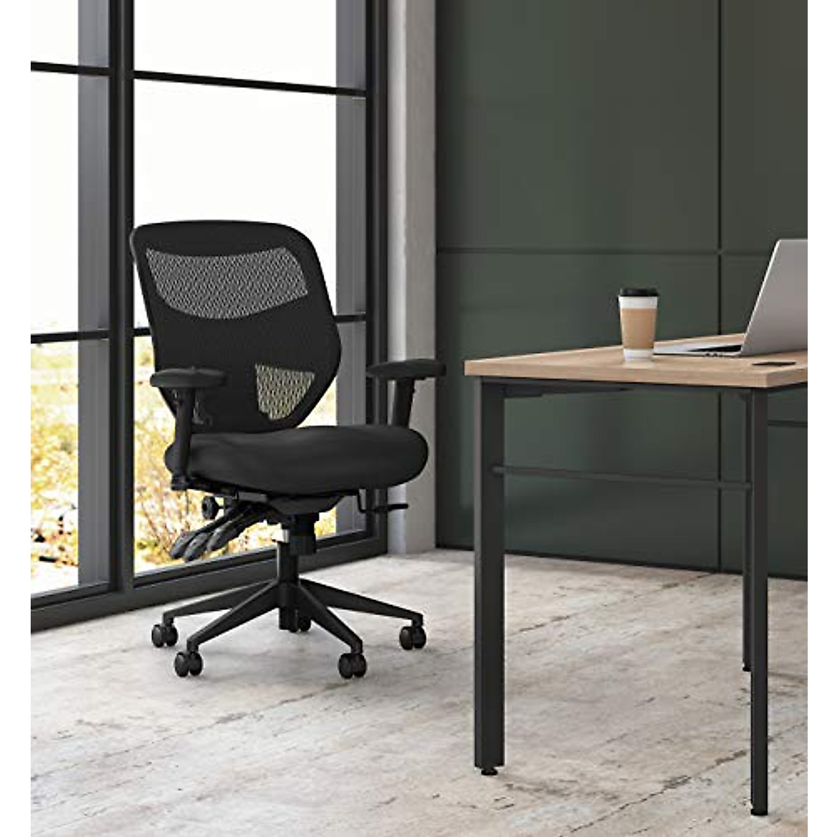 HON Prominent Mesh High-Back Task Chair, with Seat Glide and Height-and Width-Adjustable Arms, Asynchronous Control, Black