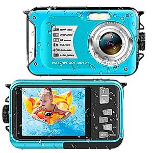 YISENCE Waterproof Camera Full HD 2.7K 48 MP Underwater Camera Video Recorder Selfie Dual Screens 16X Digital Zoom Flashlight Waterproof Digital Camera for Snorkeling