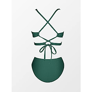 CUPSHE Bikini Set for Women Two Piece Swimsuits Triangle Top Mid Rise Crisscross Back Tie Cutout Spaghetti Straps, M DarkGreen