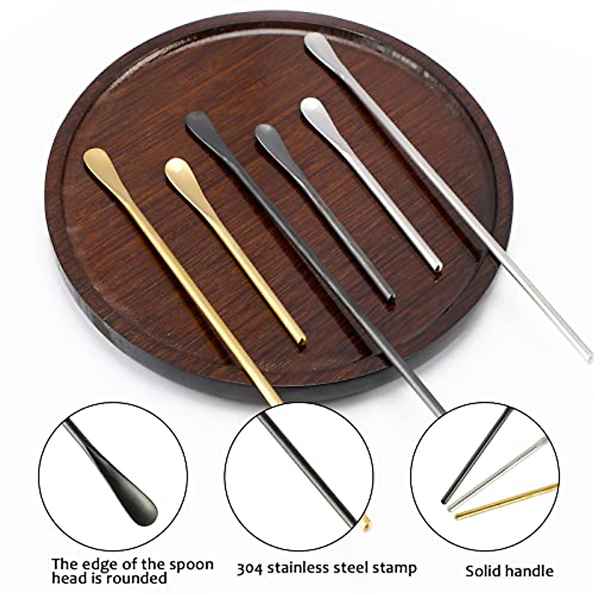 6Pcs Coffee Stirrers Sticks, Stirring Ground Espresso Use French Press Brew Method, Stainless Steel Bar Spoon for Hot Tea Coke Cocktail Mixing