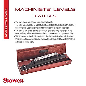 Starrett Machinists' Level with Ground and Graduated Main Vial - Ideal for Machine Shop and Tool Room Use - 18" (450mm) Length, Cross Test Vial, Without Case - 98-18