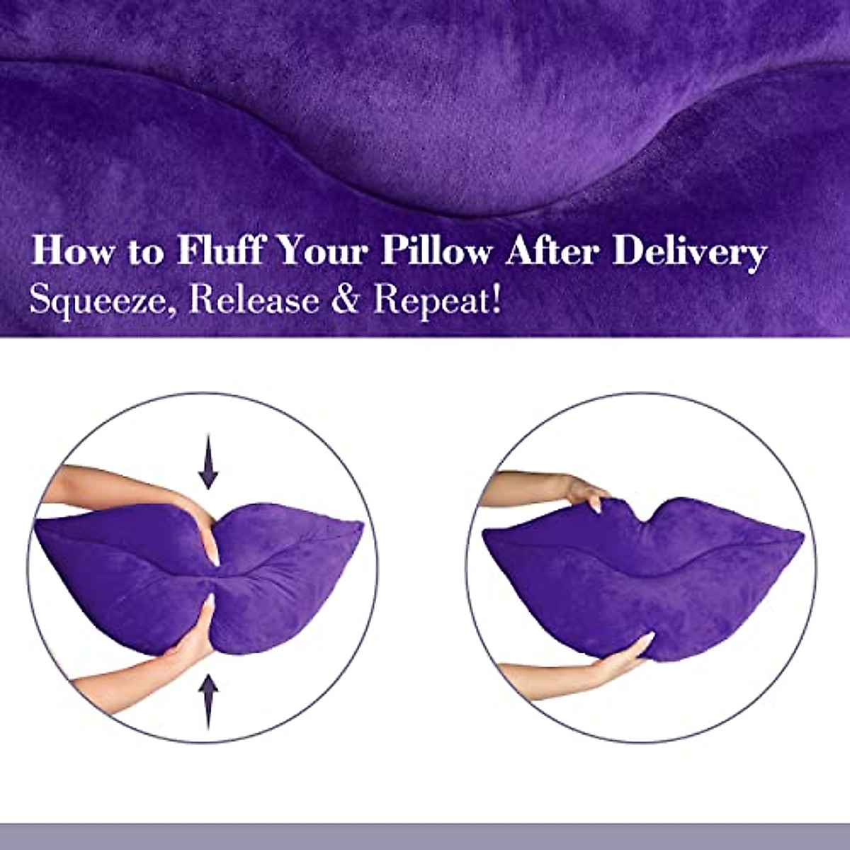 AELS 3D Large Lips Throw Pillows Smooth Soft Velvet Decorative Throw Pillows Love Pillows Cute Pillow 24 X 12 inches for Couch Sofa Bed Living Room Bedroom, Purple