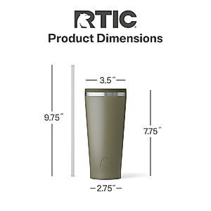 RTIC 20oz Everyday Tumbler Insulated Stainless Steel Portable Travel Coffee Cup with Straw, Spill-Resistant Lid, BPA-Free, Hot and Cold Drink, Ceramic Lining, Olive