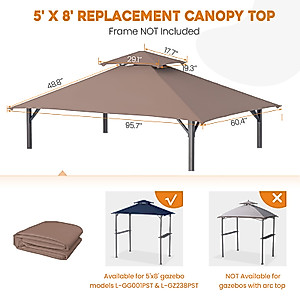 Akeacubo Replacement Canopy Cover with Double Tiered Roof Fit for 5'x8' BBQ Grill Gazebo Model L-GG001PST、L-GZ238PST (Khaki)