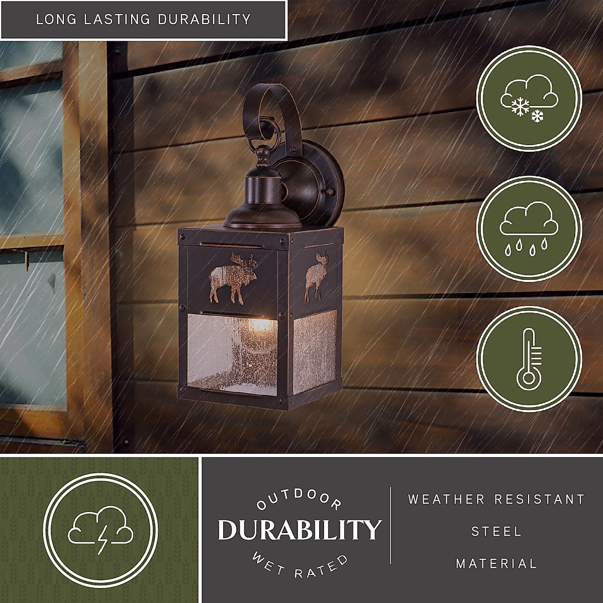 VAXCEL Yellowstone 1 Light Bronze Rustic Moose Tree Outdoor Wall Lantern Clear Glass