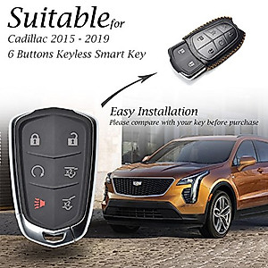 Vitodeco Genuine Leather Smart Key Keyless Remote Entry Fob Case Cover with Key Chain for 2015-2019 Cadillac Escalade, Escalade ESV (6 Buttons, Red)