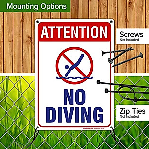 Attention No Diving Sign, 10" x 14" 0.40 Aluminum, Fade Resistance, Indoor/Outdoor Use, USA MADE By My Sign Center