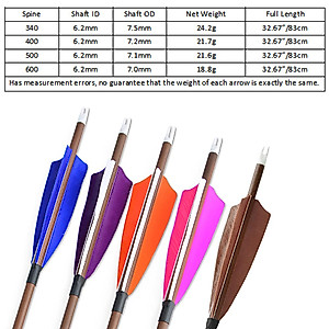 ZSHJGJR 31" Archery Carbon Arrows Spine 340 400 500 600 Hunting Arrows with Removable Tips Natural Feather Targeting Arrows for Compound & Recurve & Traditional Bow 6/12pcs (Spine 340, blue, 12)