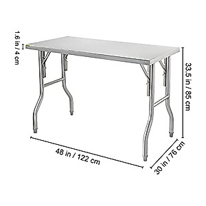 VEVOR 48 x 30 Inch Commercial Prep, Heavy-Duty Folding 661 lbs Load, Work Table, Silver Stainless Steel Kitchen Island