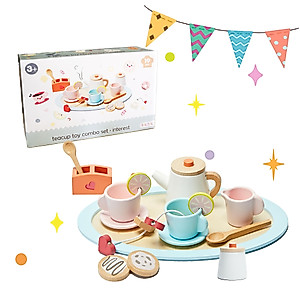AOKAOK Wooden Tea Set for Little Girls - Play Kitchen Accessories, Kids Tea Party Set with Play Food - Perfect for Imaginative Play and Tea Party Fun!