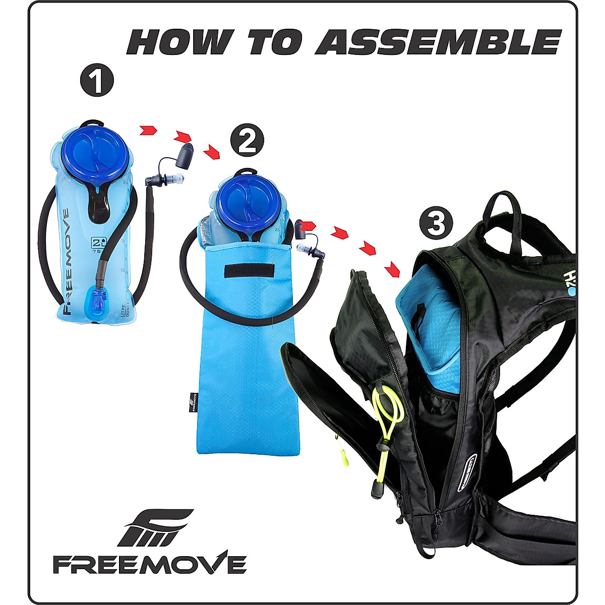 FREEMOVE Hydration Water Backpack 3in1 with 2L Bladder & Insulated Backpack Cooler Bag - a Complete Hydration Solution - Ideal Hydro Camel Back Pack for Hiking, Biking, Running, Cycling, MTB & Rave