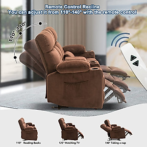 RIHEREFY 68'' RV Power Loveseat Recliner Sofa | Reclining Loveseat with Console & Cup Holder | Double Recliner Sofa | Theater Seating Loveseat with Heat and Massage (Fabric, Coffee)