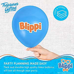 Treasures Gifted Officially Licensed Blippi Birthday Party Supplies - 12 Pack - Blippi Balloon Pack - Latex Blippi Balloons - 12 Inch Blippi Birthday Balloons Blue, Orange, Yellow & White