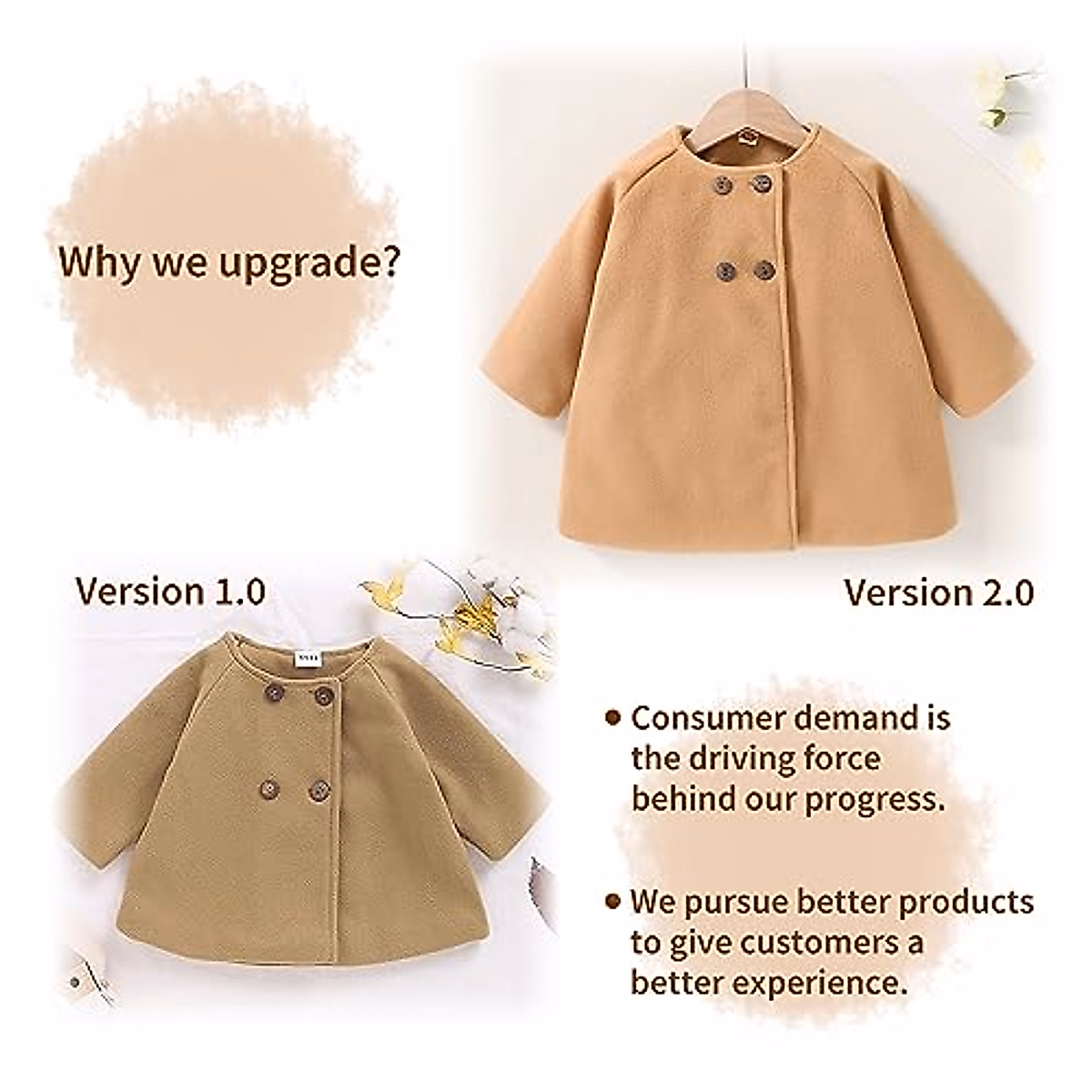 SWNONE Baby Coats Fall Winter Kid Baby Girl Cloak Button Jacket Clothes Baby Outwear Clothes (Khaki Coat, 12-18 m)
