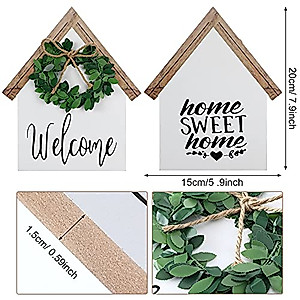 2 Pieces Wood Sign Home Sweet Home Tiered Tray Decor Farmhouse Decor Home Sign Shelf Decor House Shape Double-sided Home Sweet Home Decor Home Sign for Living Room Window Shelf Desk Office