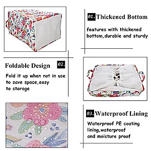 Yodo Collapsible Laundry Baskets-Large Foldable Laundry Hampers Freestanding Clothes Toy Storage Organizer with Waterproof Lining and Drawstring Closure,Flower