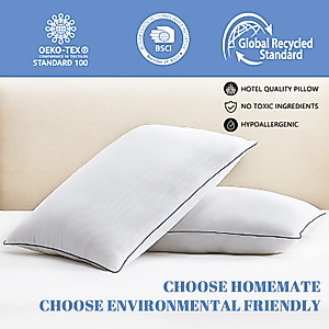 HomeMate Bed Pillows for Sleeping - Standard Size(20''x26'') 4 Set Hotel Quality Allergy Friendly Microfiber Shell Fluffy Down Alternative Filling Pillow Suitable Back Stomach or Side Sleeper, White