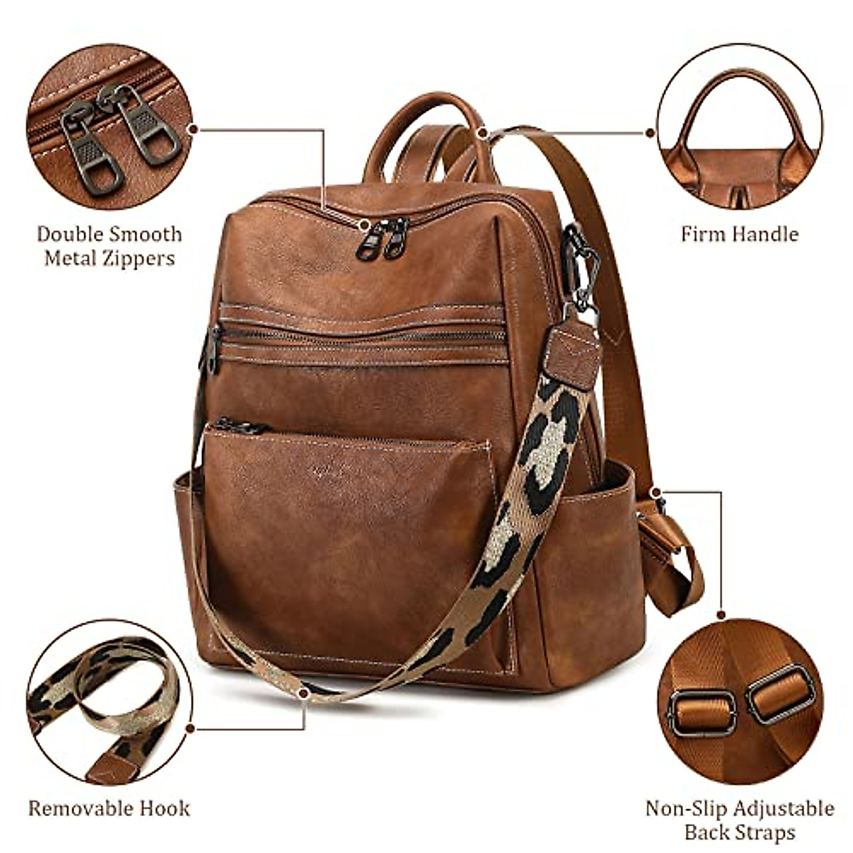 AGLOD Leather Backpack Purse for Women Designer Ladies Shoulder Bag Fashion Faux Work Travel Handbags