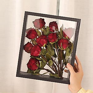 XIYUAN Wooden Dried Flower Photo Frame Dried Flower Display Stand Decorative Floating Photo Frame Clear Double-sided Dried Flower Display Desktop Souvenir Photo Herbarium Photo Frame (8x10''/Black)