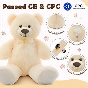 MorisMos Giant Teddy Bear Stuffed Animal 3 ft,36 in Large Teddy Bear,Big Teddy Bear for Baby Shower Decor,Soft Stuffed Bear Plush Toy for Kid Birthday Christmas Girlfriend Valentines Gift,Beige/Cream