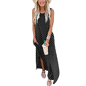 ANRABESS Women Casual Loose Sundress Sleeveless Split Maxi Long Beach Shirt Dress Travel Vacation 2025 Summer Outfits Floral Print Medium