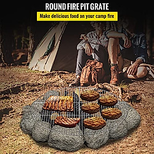 VEVOR Fire Pit Grates, Foldable Round Cooking Grate, Stainless Steel Tight Grid Campfire BBQ Grill with Portable Handle for Outdoor Picnic Party & Gathering, Silver (36 inch-With Handle)