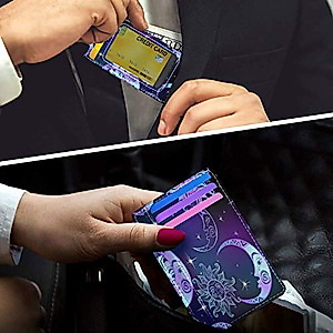 Linomo Thin leather Card Holder and Money Clip Galaxy Sun Moon Star Wallet RFID Blocking for Men & Women