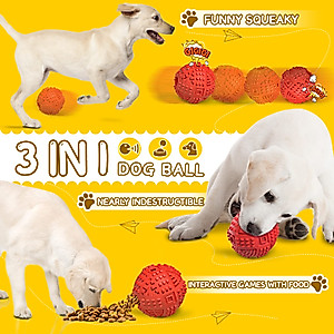 Dog Balls Treat Dispensing Dog Toys, Dog Toys for Aggressive Chewers Large Breed, Nearly Indestructible Squeaky Dog Chew Toys for Large Dogs, Natural Rubber Dog Puzzle Toys, Tough Dog Treat Ball