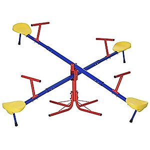 Outsunny Teeter Totter 4 Seat Outdoor Seesaw for Backyard Multiple Kids Playground Equipment Active Play