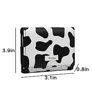 MINGSEECESS Women PU Leather Small Coin Wallet Cute Cow Pattern Tri-Fold Card Holder Snaps Clutch Purse