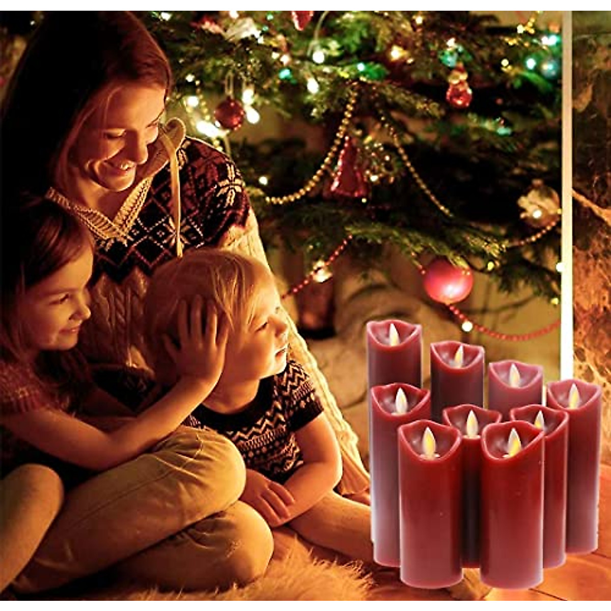Kitch Aroma Red flameless Candles, Red Candles Battery Operated LED Pillar Candles with Moving Flame Wick with Remote Timer,Pack of 9