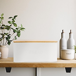 Beautiful Bread Box With Wooden Lid For Your Kitchen Countertop - Spacious Container Perfectly Stores Your Homemade Bread, English Muffins & Bagels - Quality Cutting Board Lid Keeps Your Bread Fresh