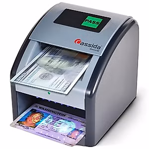 Cassida Omni-ID 2-in-1 Currency Counterfeit Detector with UV Identification Verification Lights – Bill Checker with Infrared, Magnetic and Ultraviolet Sensors - Easy to Read PASS/FAIL Display