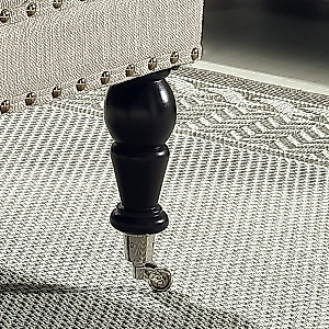24KF Large Square Upholstered Tufted Button Linen Ottoman Coffee Table, Large Footrest Bench with Casters Rolling Wheels-Ivory