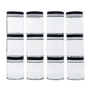 North Mountain Supply 9 Ounce Clear Glass Straight Sided Mason Canning Jars - with 70mm Black Metal Lids - Case of 12