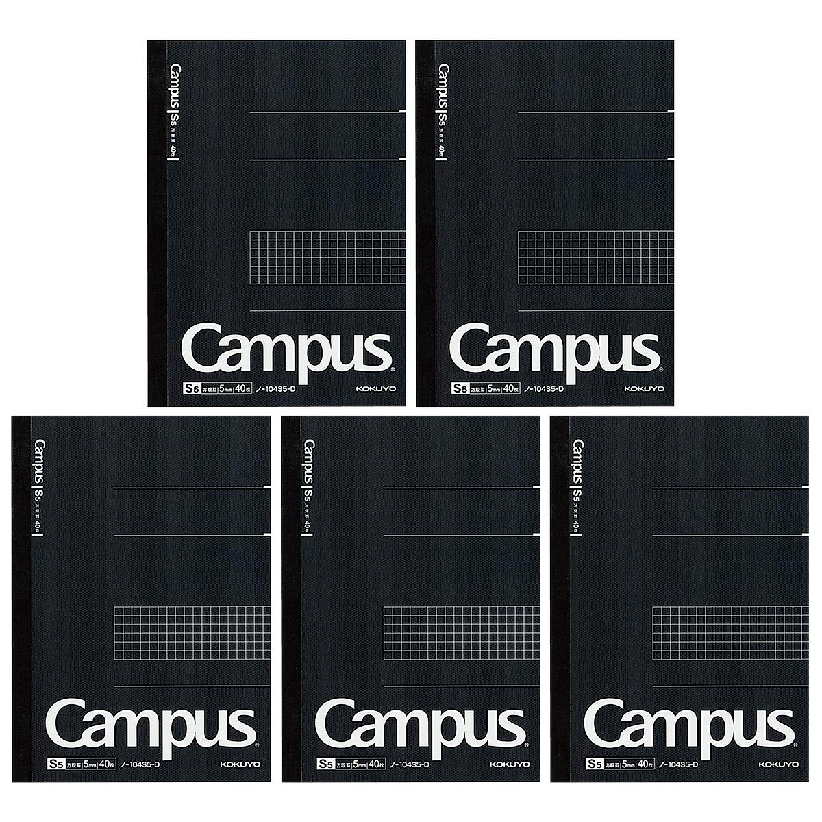 KOKUYO Campus Pre-Dotted Notebook, Semi A5, 5mm Grid Ruled - 40 Sheets - 80 Pages, Black (5 pack)