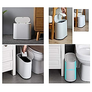 KLGO 10 Liter Slim Plastic Trash Can with Lid,2.4 Gallon Double Barrel Waste Basket,Rectangular Garbage Container Bin for Bathroom,Bedroom,Kitchen and Office,White