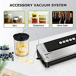 Bonsenkitchen Food Sealer Machine, Dry/Moist Vacuum Sealer Machine with 5-in-1 Easy Options for Sous Vide and Food Storage, Air Sealer Machine with 5 Vacuum Seal Bags & 1 Air Suction Hose, Silver