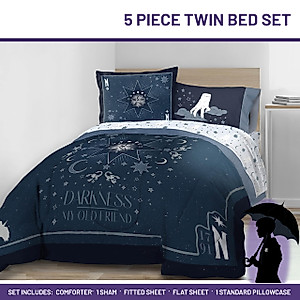 Jay Franco Wednesday Addams Twin Size Comforter Set - 5 Piece Bedding Includes Sheet Set & Pillow Covers - Blue Stars Super Soft Cozy Bedding