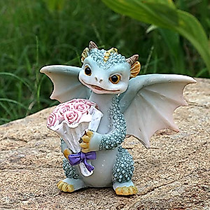 Aclema Miniature Figurines Fairy Garden Dragon Present Bouquet Resin Decor Collections for Terrarium Micro Landscape