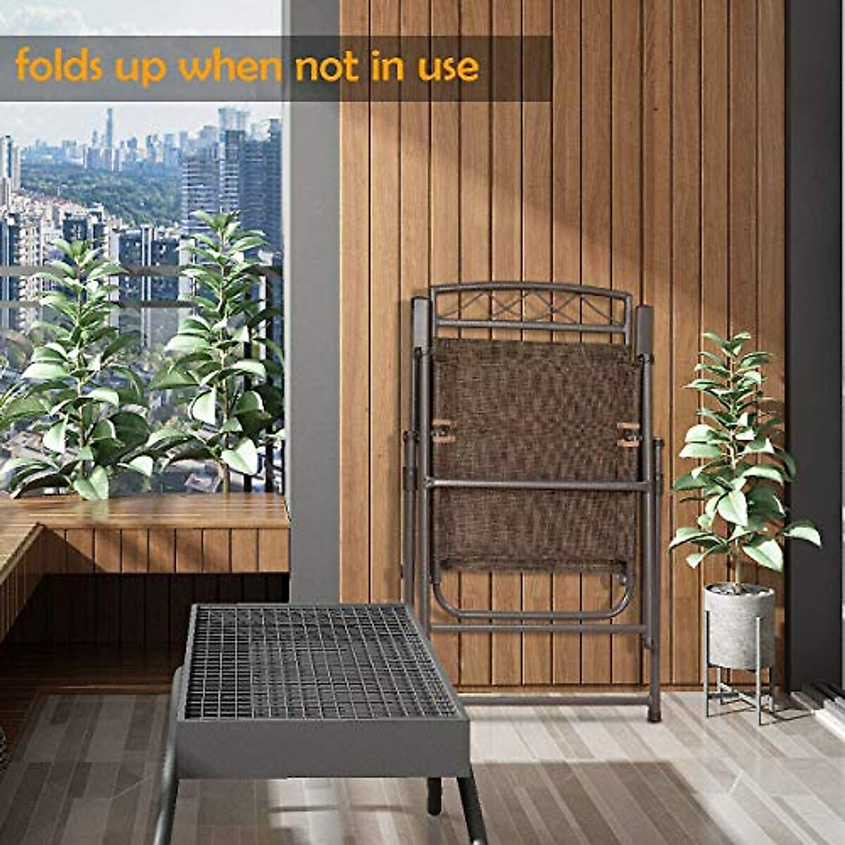 ARLIME 4-Pack Folding Steel Chairs, Patio Dining Chairs with Armrest and Footrest, Portable Outdoor and Indoor Sling Chairs, Camping Deck Garden Pool Backyard Chairs