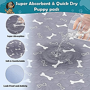 Yohaoupty Washable Puppy Dog Pee Pad, 2 Pack Waterproof Puppy Pads Non-Slip Pet Training Pads Fast Drying Reusable Whelping Training Mat for Dog Bed Mat Dog Playpen Car Travel - Grey, 16” x 24”