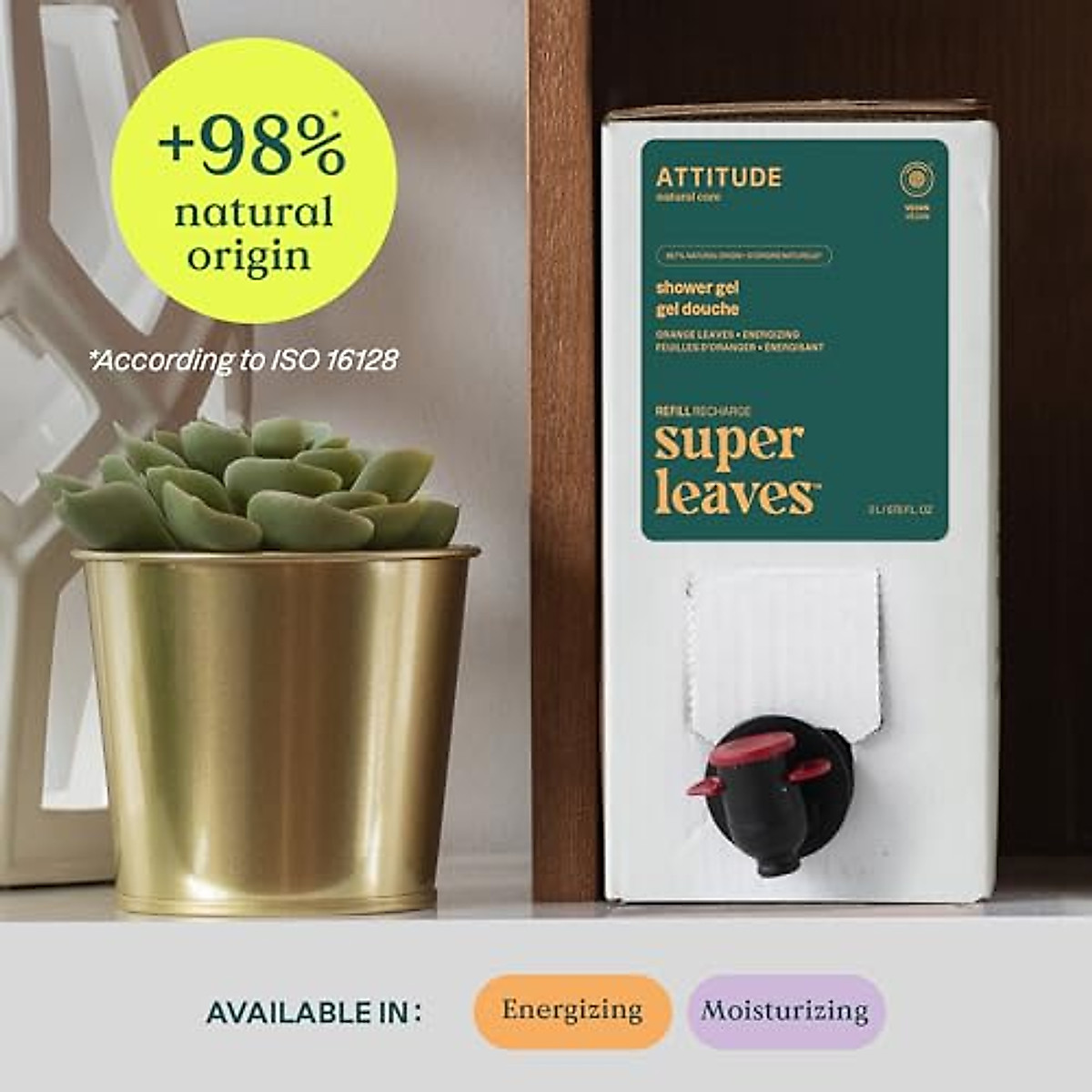 ATTITUDE Body Wash, EWG Verified Shower Gel, Dermatologically Tested, Plant and Mineral-Based, Vegan Personal Care Products, Orange Leaves, Bulk Refill, 67.6 Fl Oz