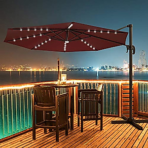 TANGKULA 10 ft Patio Led Cantilever umbrella, Solar Powered Led, 360 degree Rotation Outdoor Offset Umbrella with Aluminum Pole, Cross Base and Cover, Suitable for Garden, Deck, Backyard, Pool